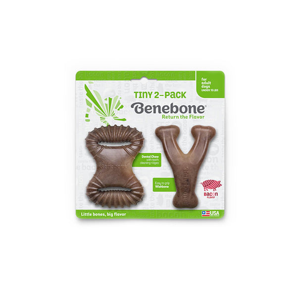 Benebone Tiny Bacon Wishbone Dental 2 PK | Durable Chew for Small Dogs ...